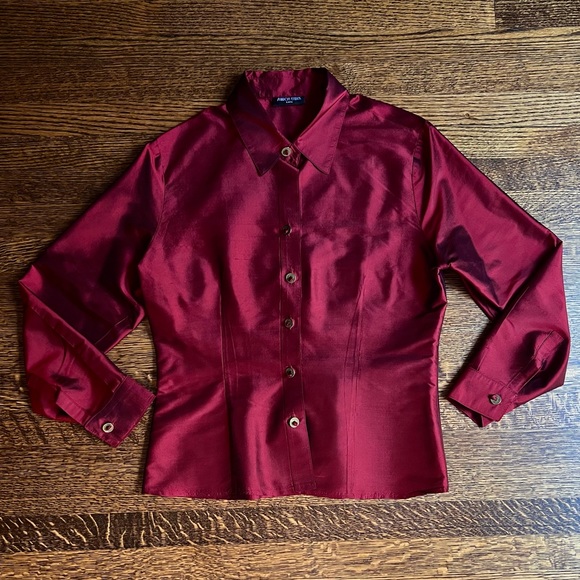 Vintage | Tops | Tailored Ruby Silk Blouse Frog Closures Coin Buttons ...
